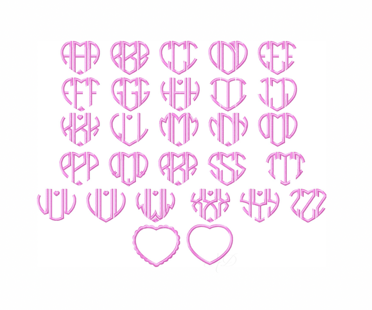 Satin Heart Monogram Embroidery Font 4x4 – HERRINGTON DESIGN