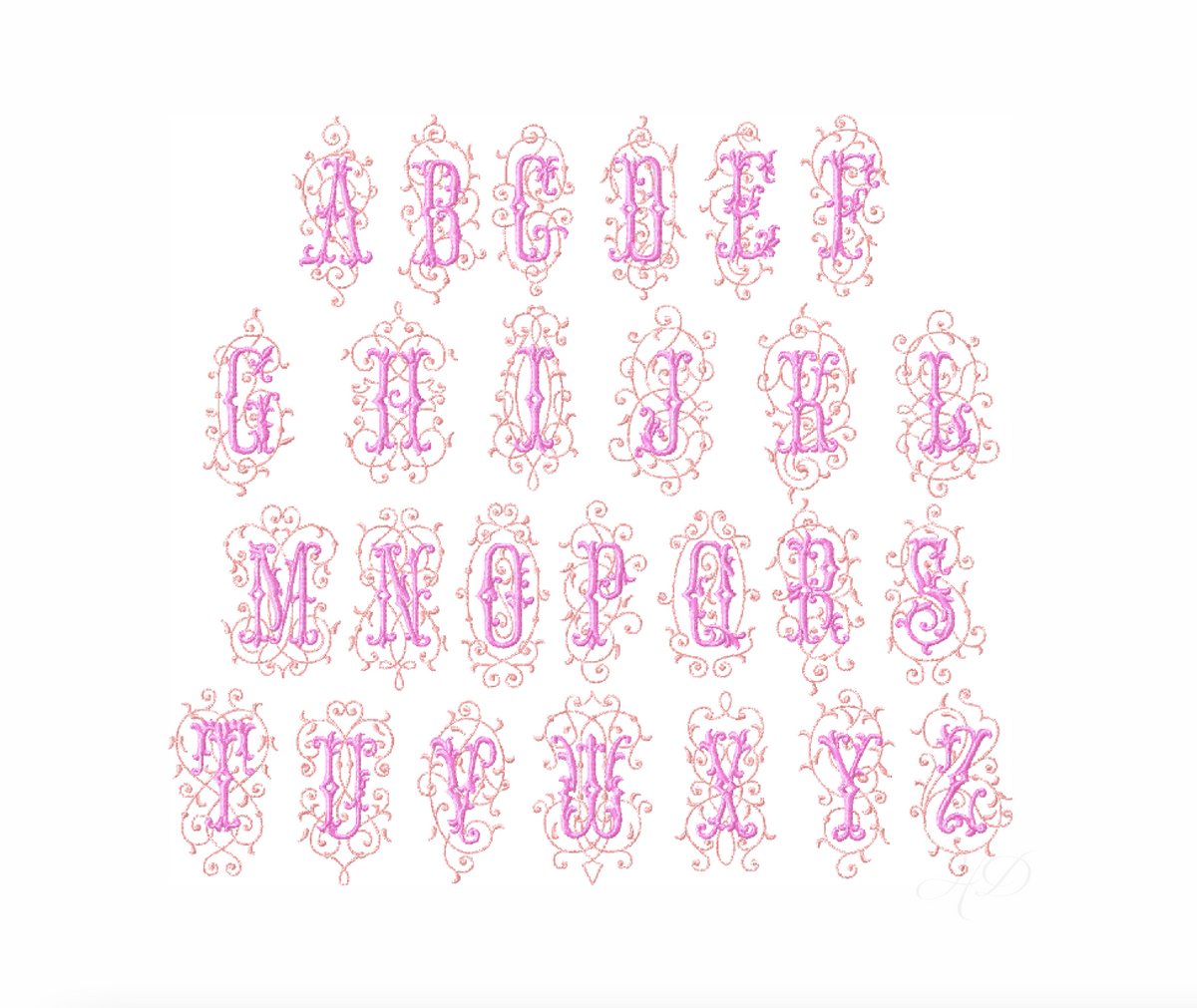 3" Floral Filigree Embroidery Font – HERRINGTON DESIGN