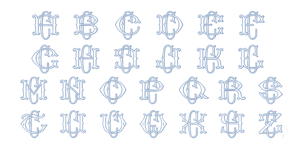 3.5" C Fishtail Embroidery Font Two Type Outline Font – HERRINGTON DESIGN