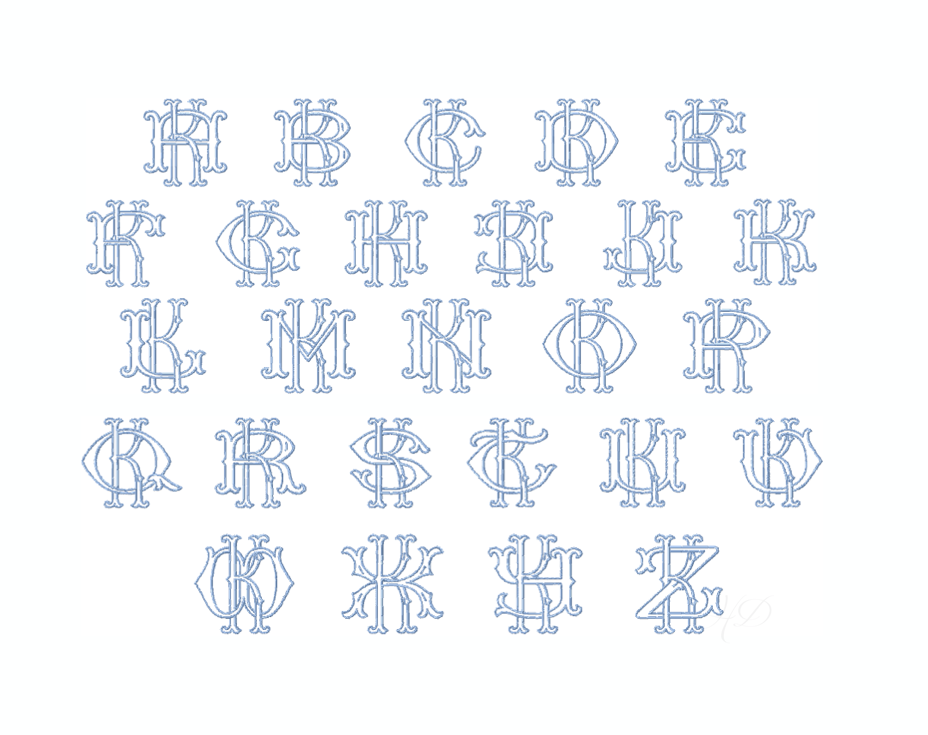 3.5" K Fishtail Embroidery Font Two Type Outline Font – HERRINGTON DESIGN