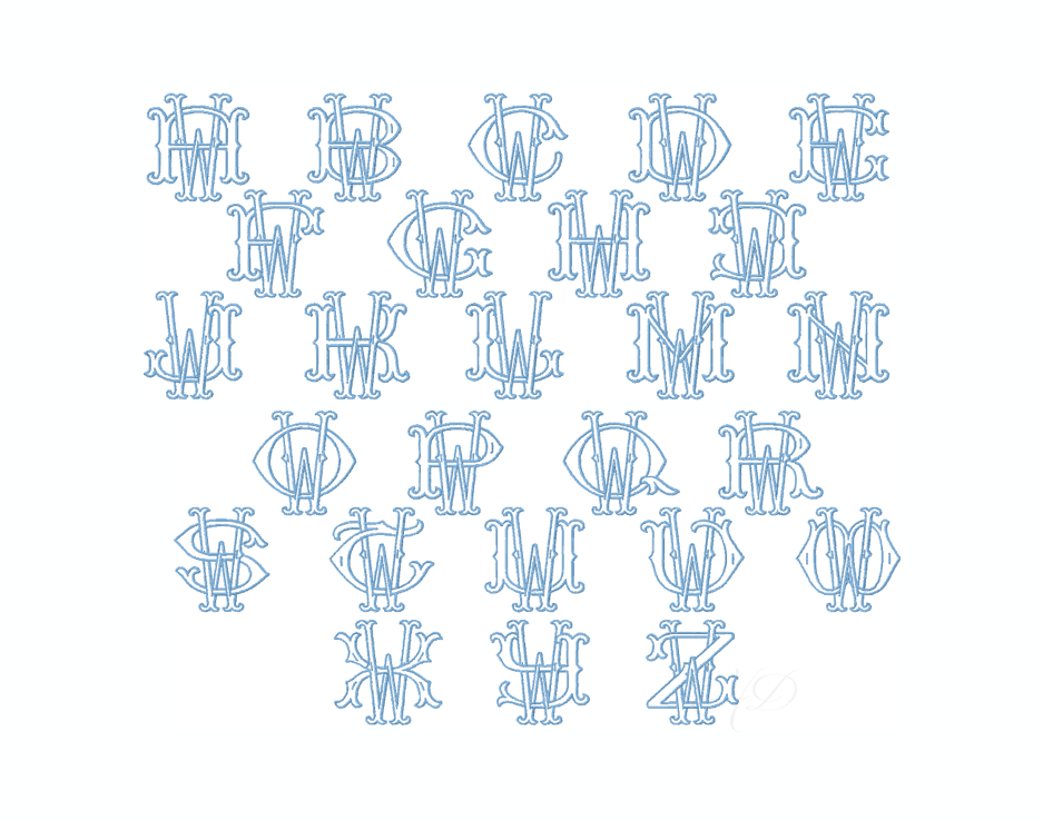 3.5" W Fishtail Embroidery Font Two Type Outline Font – HERRINGTON DESIGN