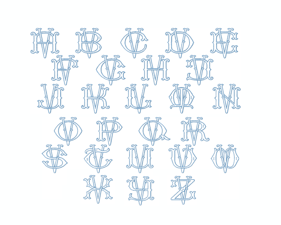 3.5" V Fishtail Embroidery Font Two Type Outline Font – HERRINGTON DESIGN